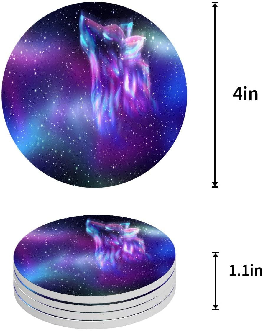KXMDXA Aurora Starry Sky Wolf Set of 8 Round Coaster for Drinks ...