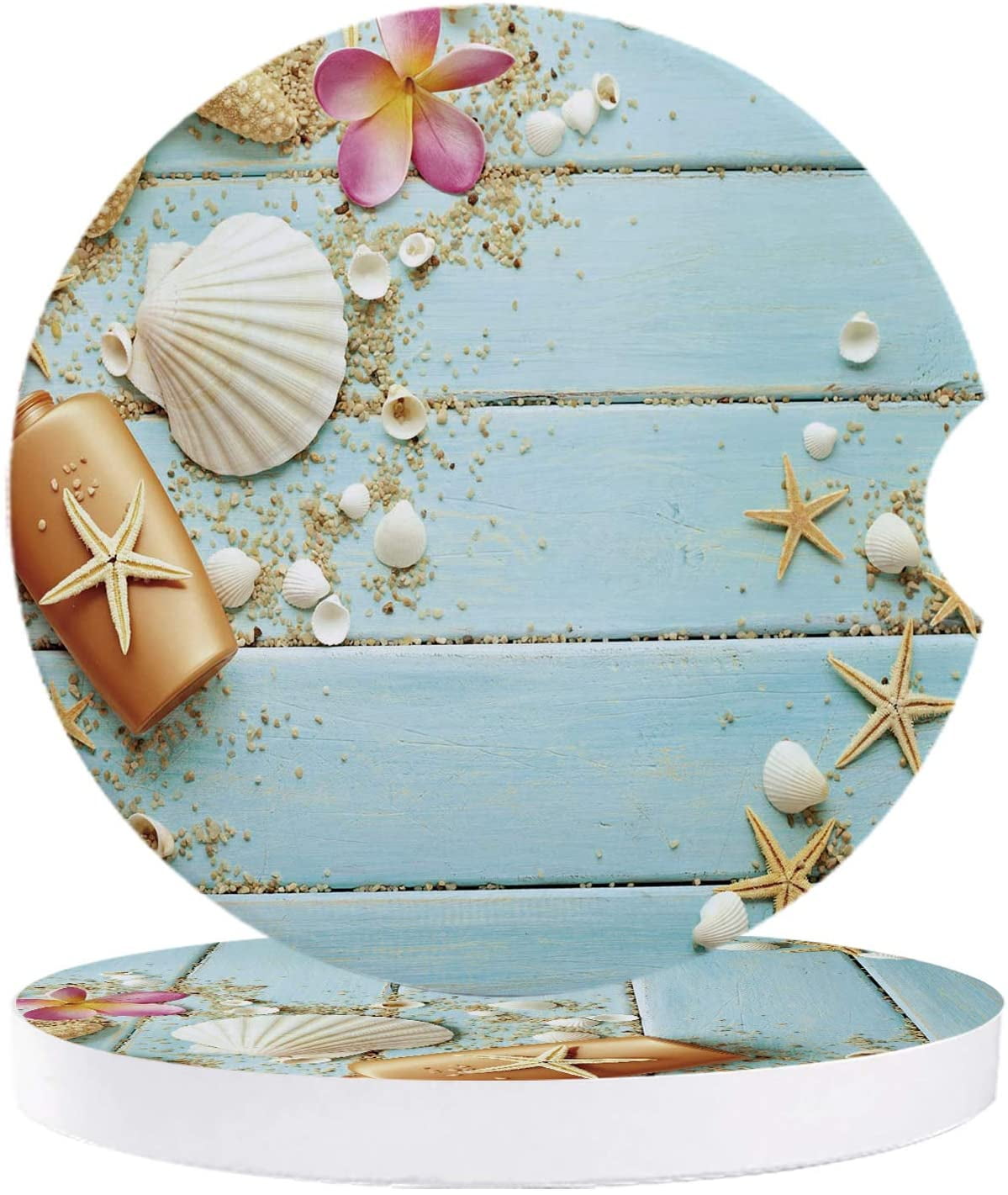 KXMDXA Beach Sea Shells Starfish on Teal Wooden Board Set of 6 Car ...
