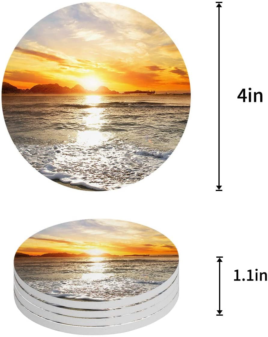 KXMDXA Beach Sunset Tropical Ocean Scenery Set of 8 Round Coaster for ...