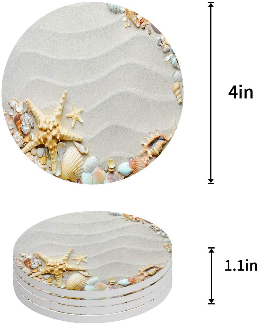 KXMDXA Beautiful Beach Seascape Starfish and Conch Set of 8 Round ...
