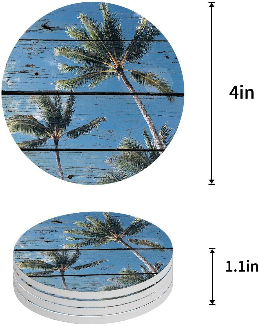 KXMDXA Beautiful Beach Sunset Tropical Palm Tree Set of 6 Round Coaster ...