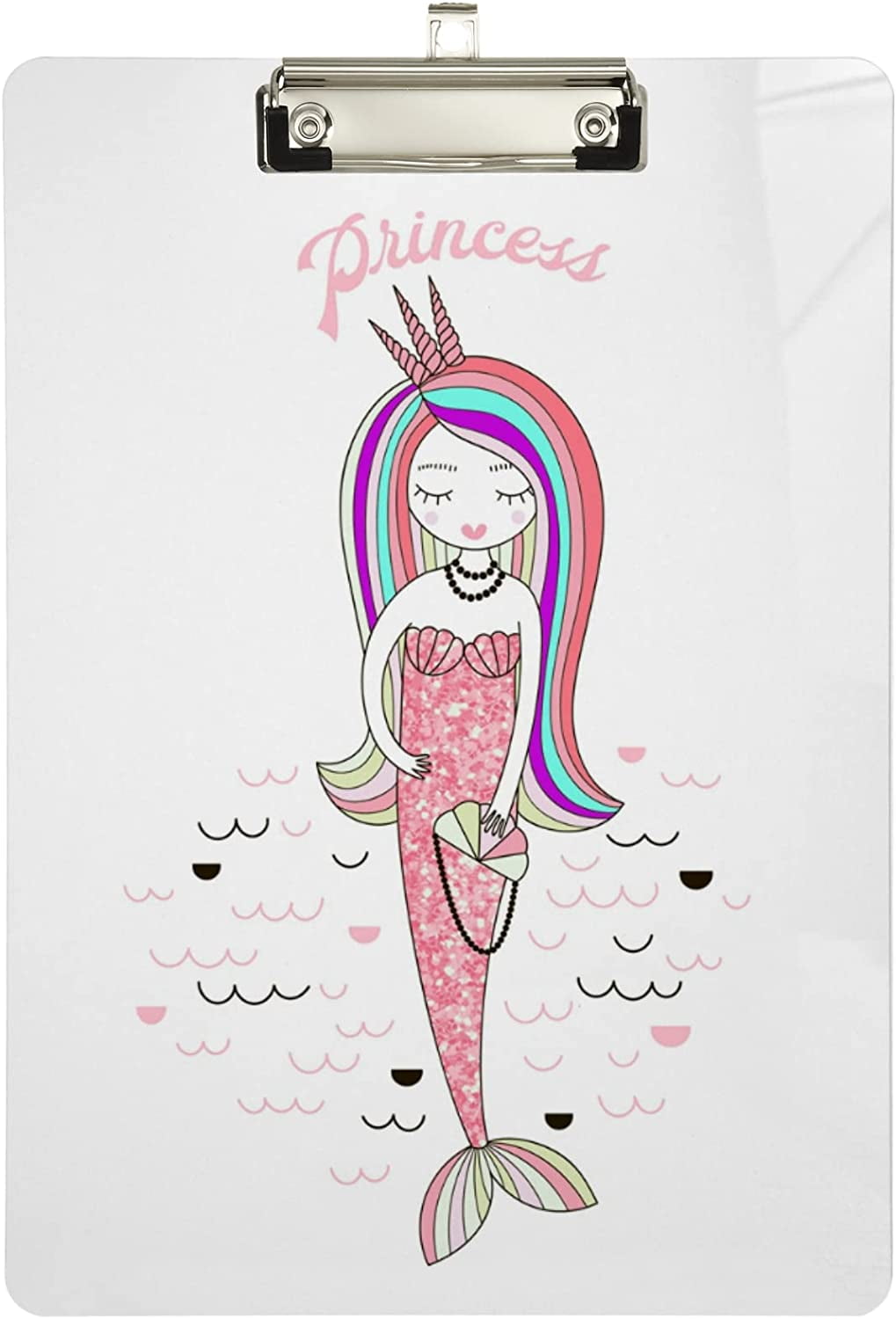KXMDXA Beautiful Princess Mermaid Clipboard Hardboard Wood Nursing Clip ...