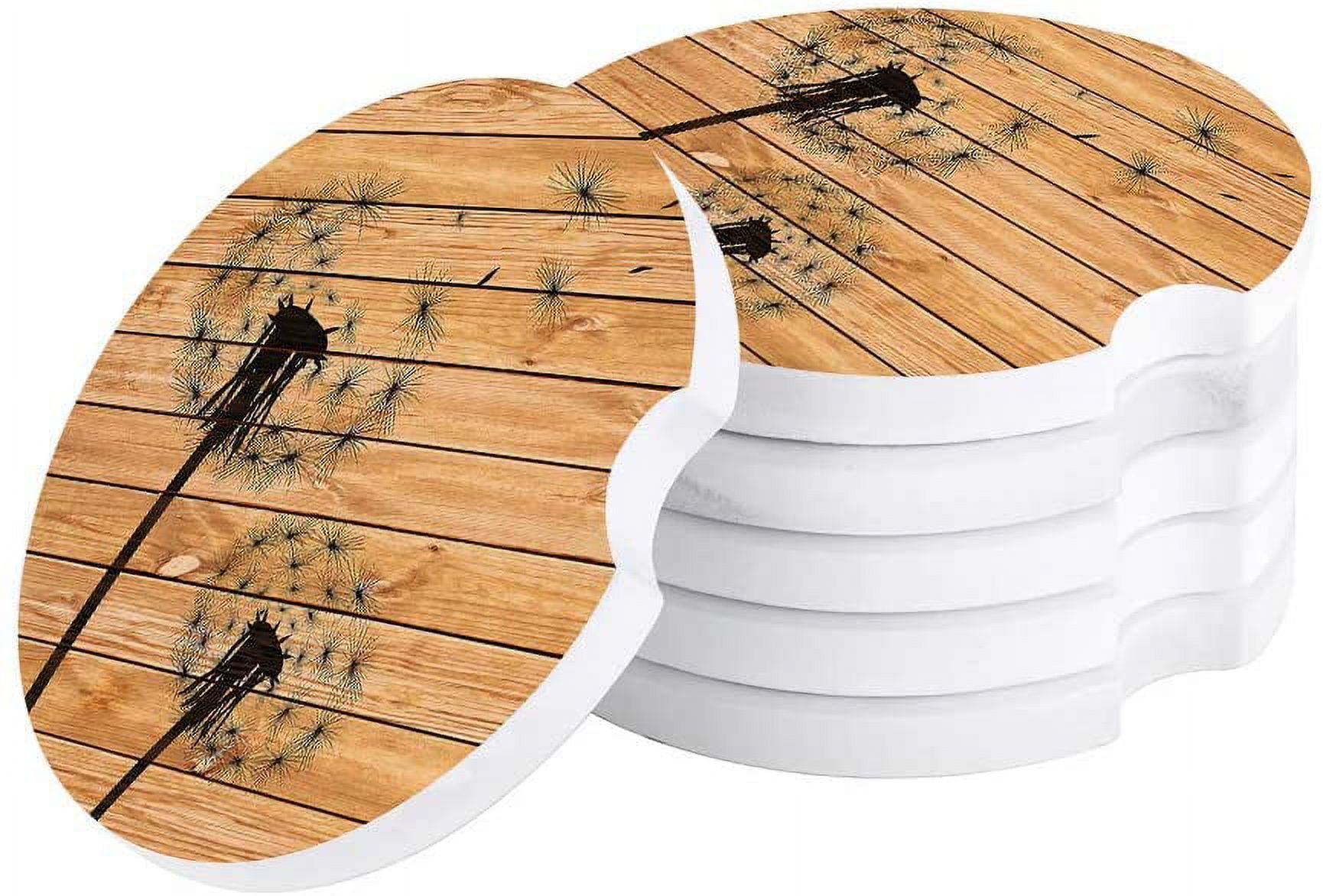 KXMDXA Black Dandelion on Vintage Wood Grain Set of 2 Car Coaster for ...