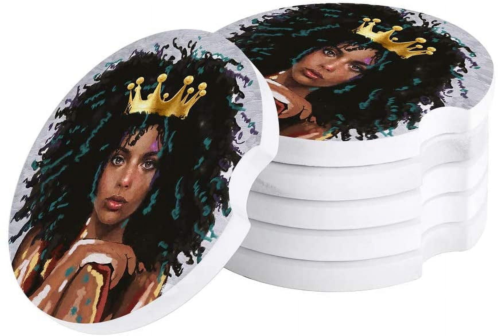 KXMDXA Black Girl Wearing a Crown Set of 4 Car Coaster for Drinks ...