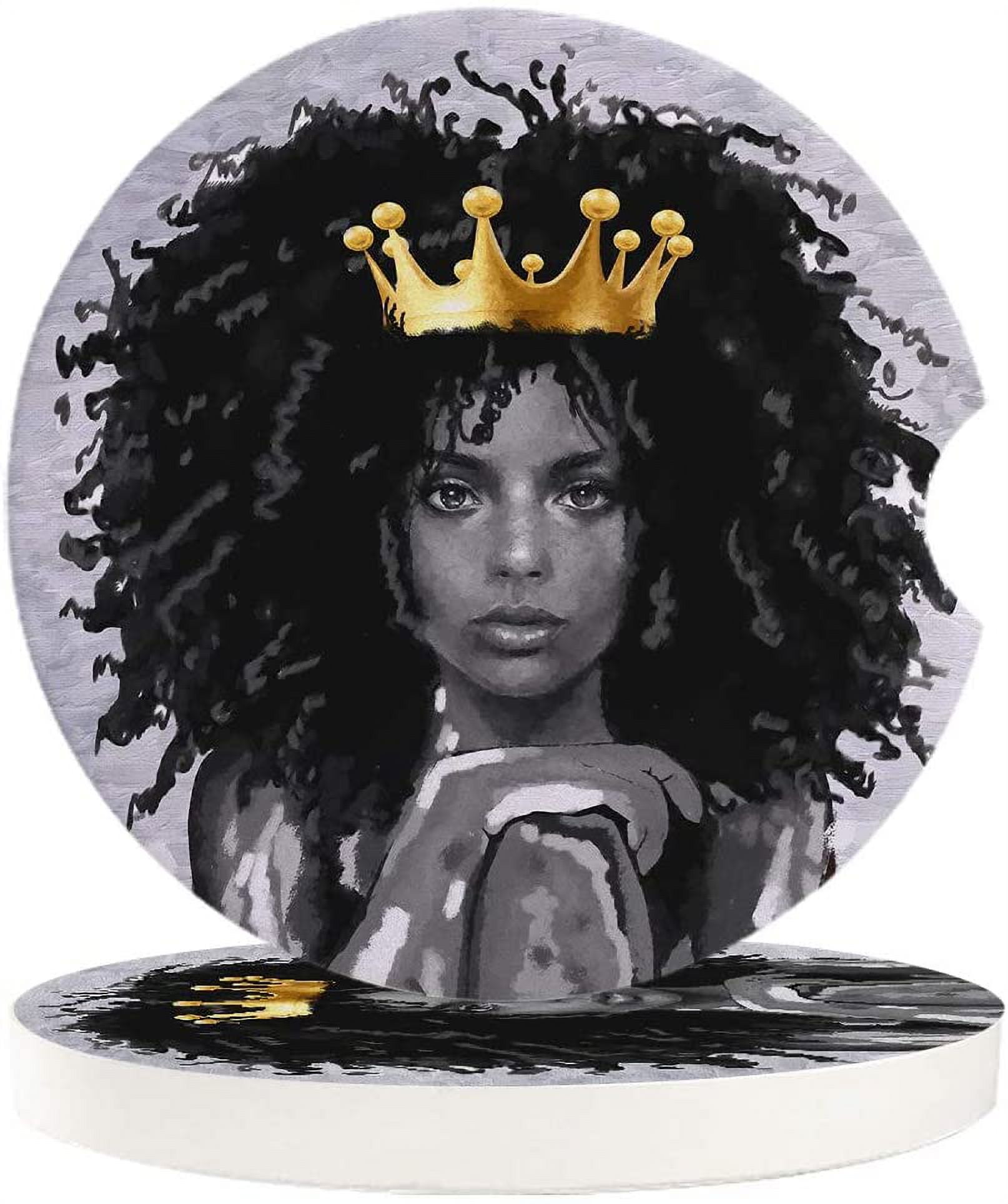 KXMDXA Black Girl Wearing a Crown Set of 6 Car Coaster for Drinks ...