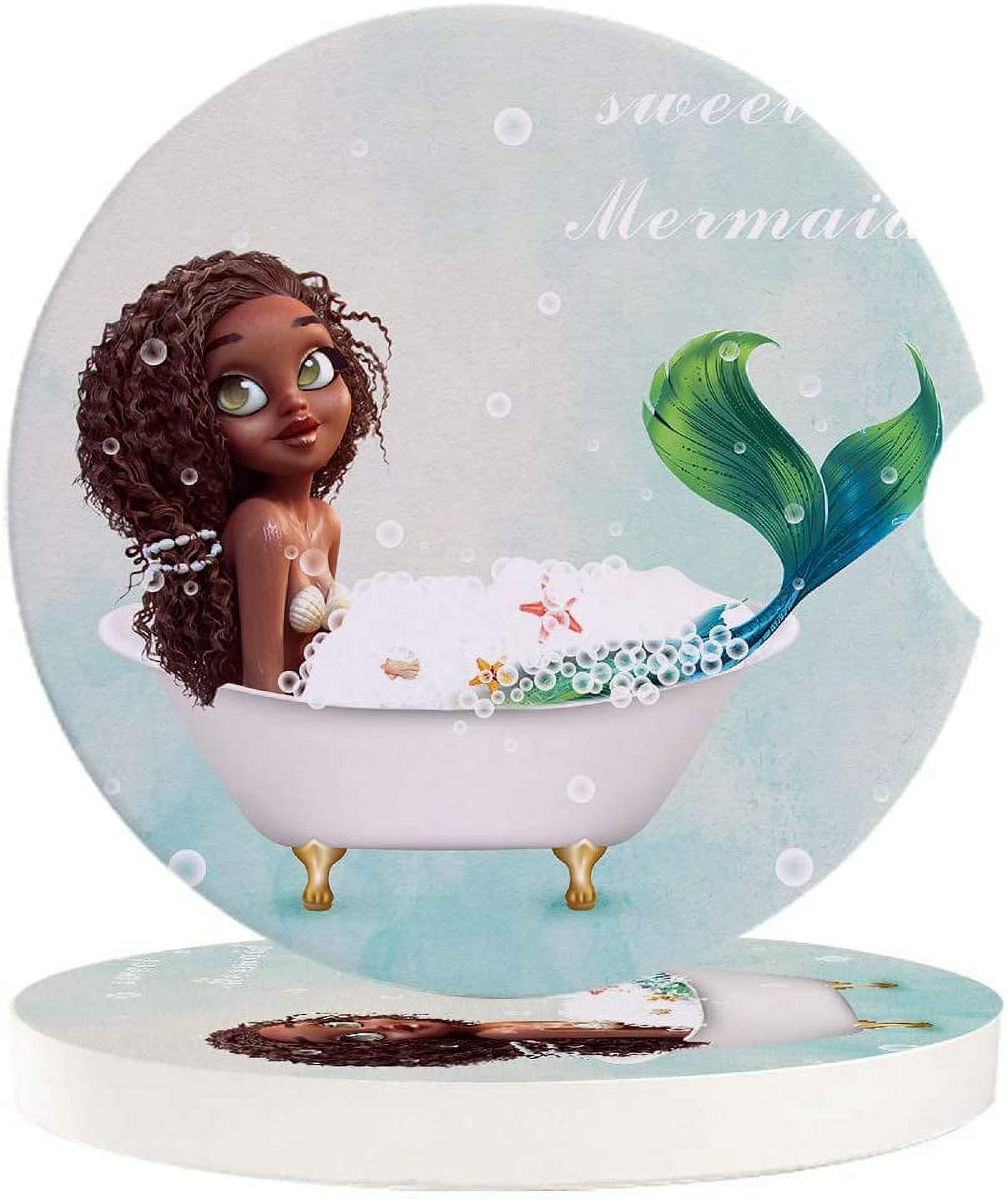 KXMDXA Black Mermaid Girl Bathing Bubble Set of 6 Car Coaster for ...