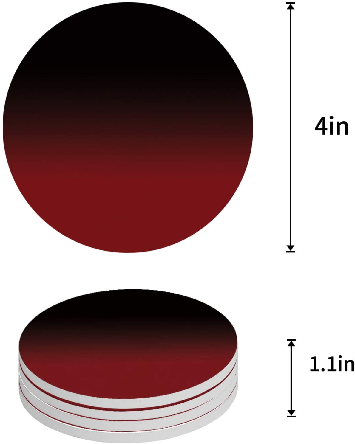 KXMDXA Black Red Gradient Texture Set of 4 Round Coaster for Drinks ...