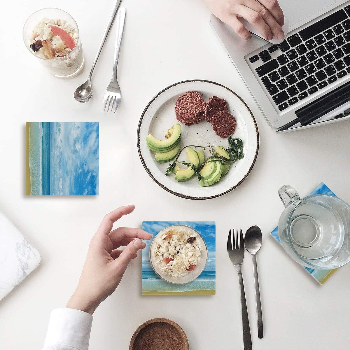 KXMDXA Blue Beach Ocean Waves Set of 8 Coaster for Drinks, Absorbent ...