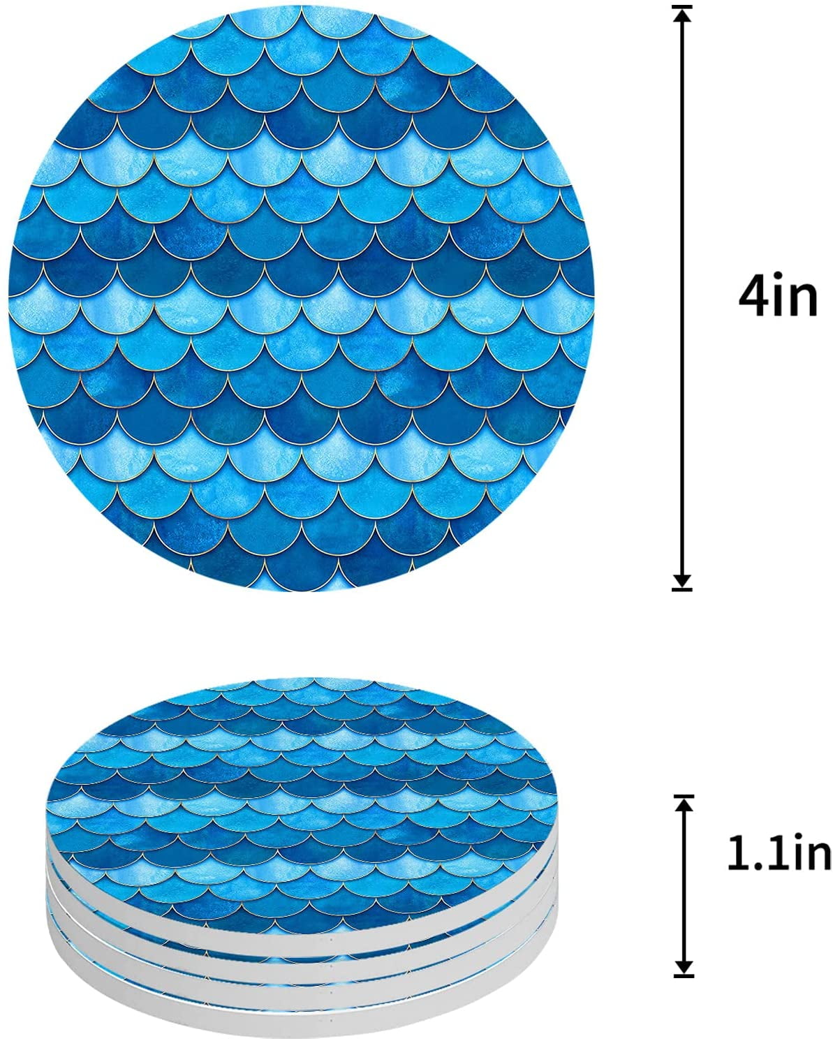 KXMDXA Blue Gradient Fish Scales Watercolor Texture Set of 4 Round ...
