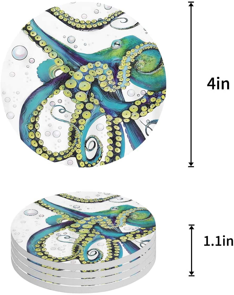 KXMDXA Blue Octopus Set of 6 Round Coaster for Drinks, Absorbent ...