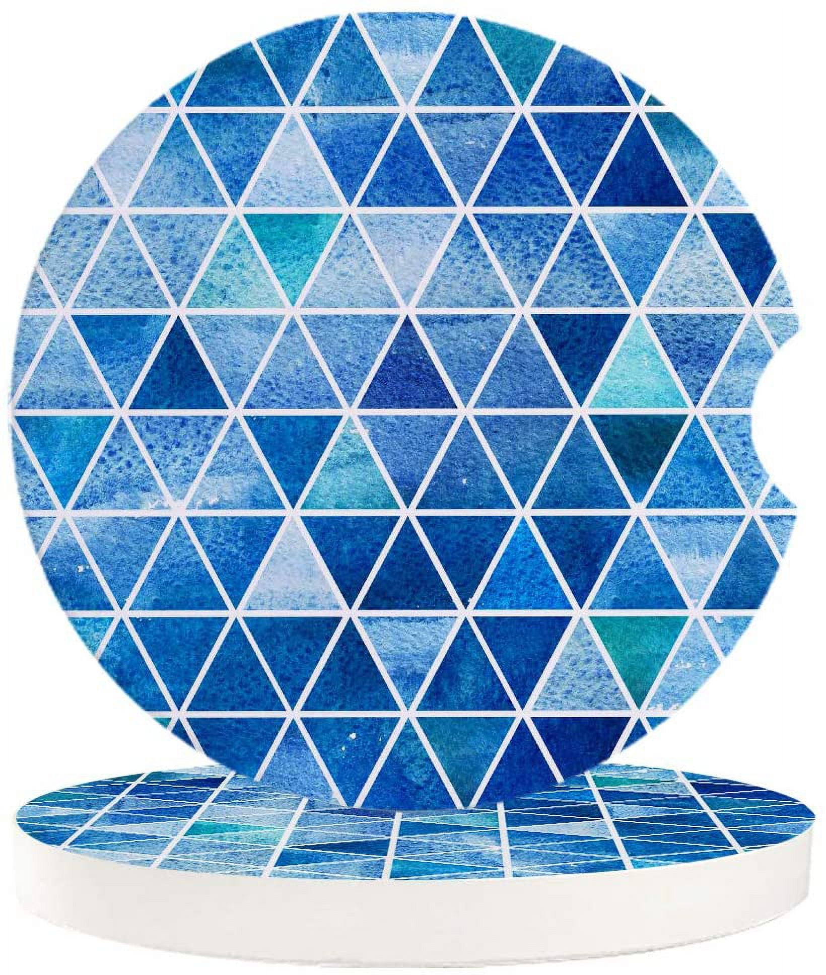 KXMDXA Blue Triangle Pattern Set of 6 Car Coaster for Drinks, Absorbent ...