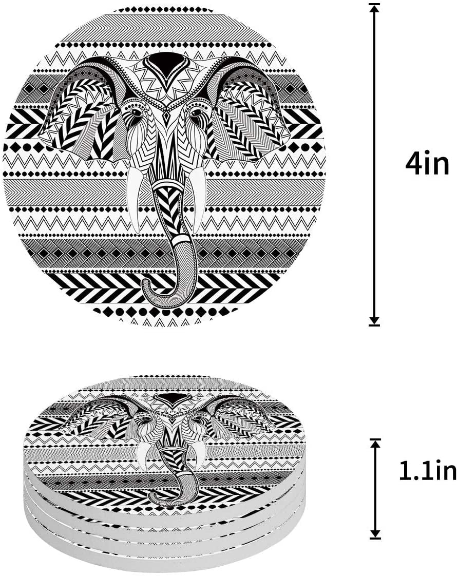 KXMDXA Boho Style Elephant Pattern Set of 8 Round Coaster for Drinks ...