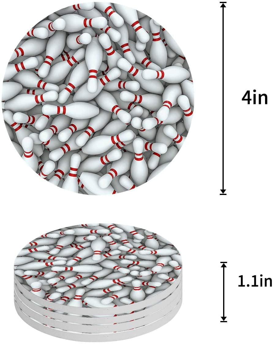 KXMDXA Bowling Pins Set of 4 Round Coaster for Drinks, Absorbent ...