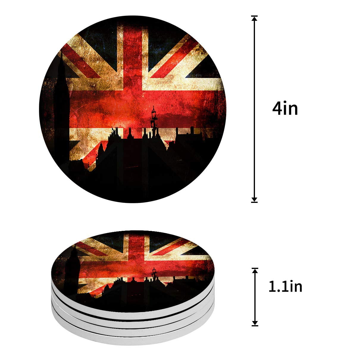 KXMDXA British flag Set of 6 Round Coaster for Drinks, Absorbent ...