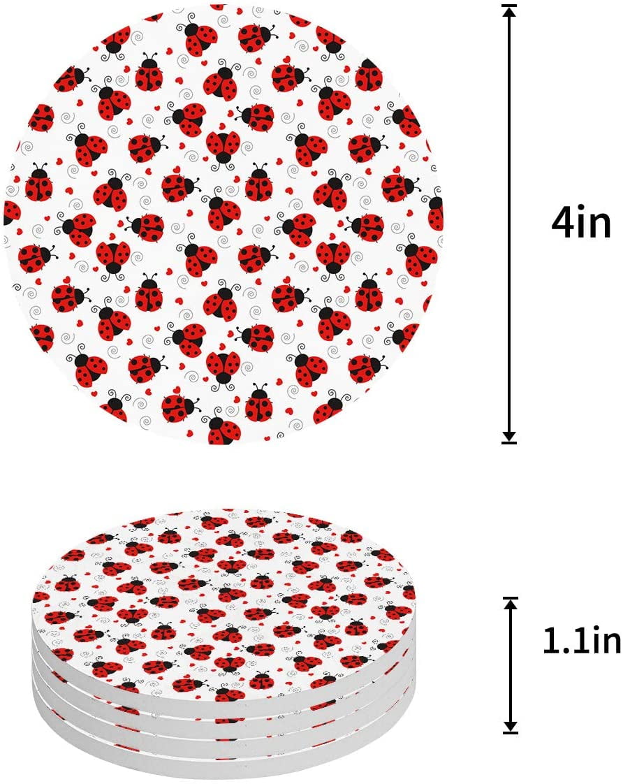 KXMDXA Cartoon Ladybug Set of 6 Round Coaster for Drinks, Absorbent ...