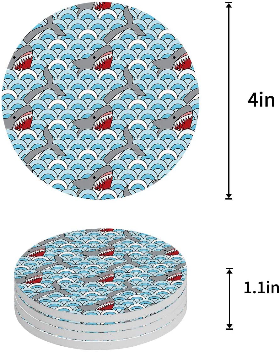 KXMDXA Cartoon Shark Set of 8 Round Coaster for Drinks, Absorbent ...