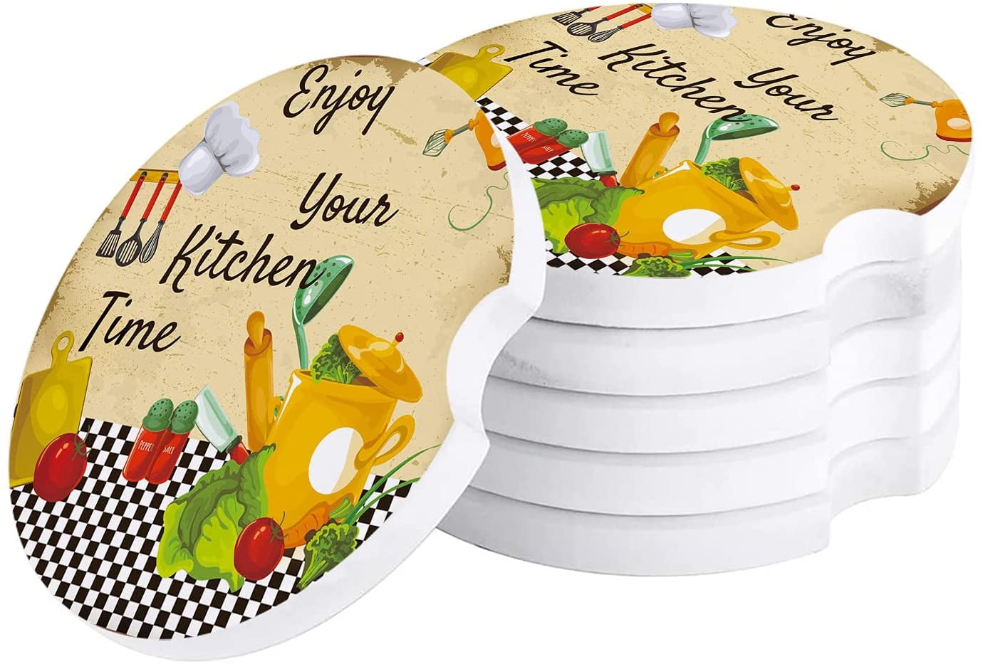 KXMDXA Chef Hat Vegetables Vintage Checkered Texture Set of 4 Car ...