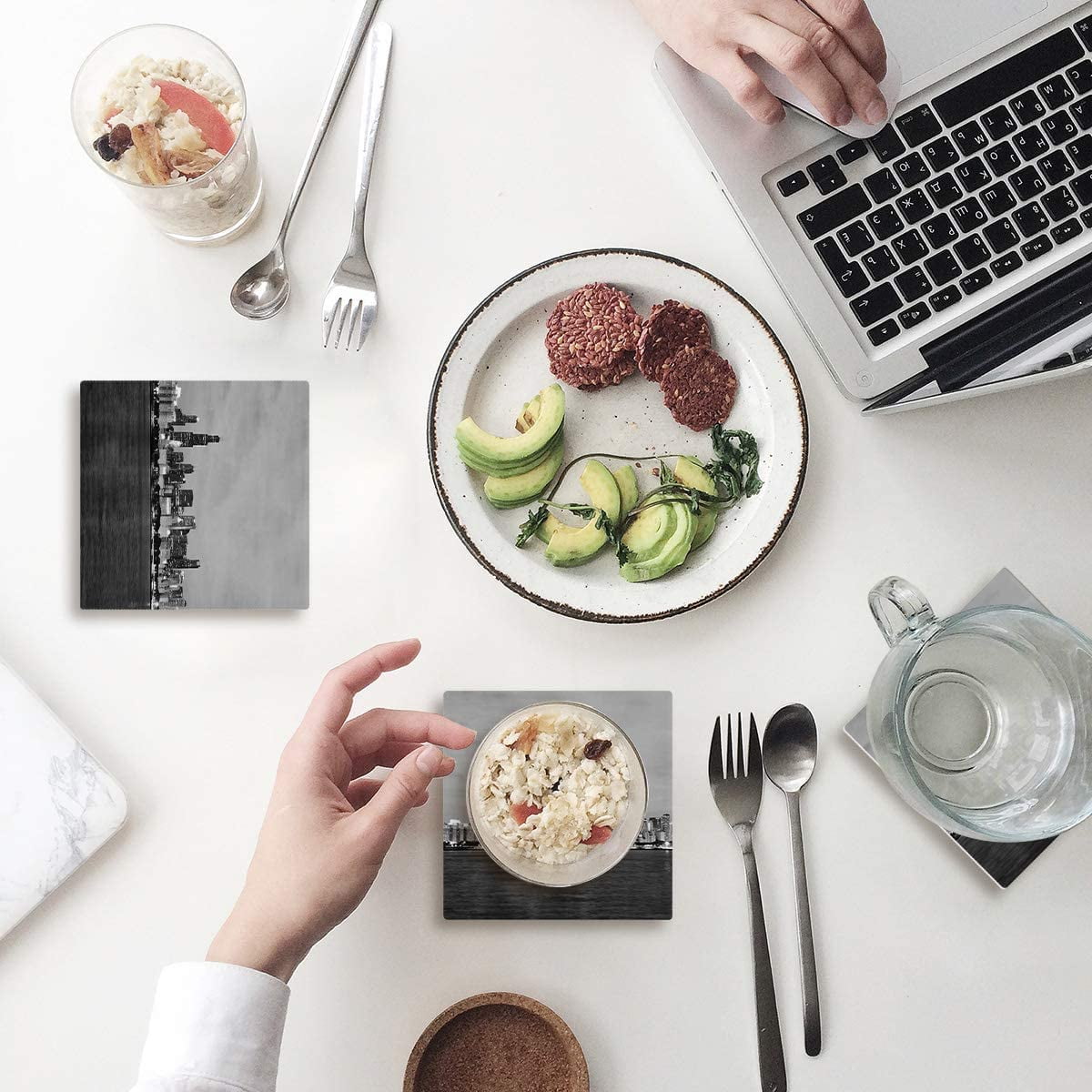 KXMDXA Chicago City Night Scene Black and White Set of 8 Coaster for ...