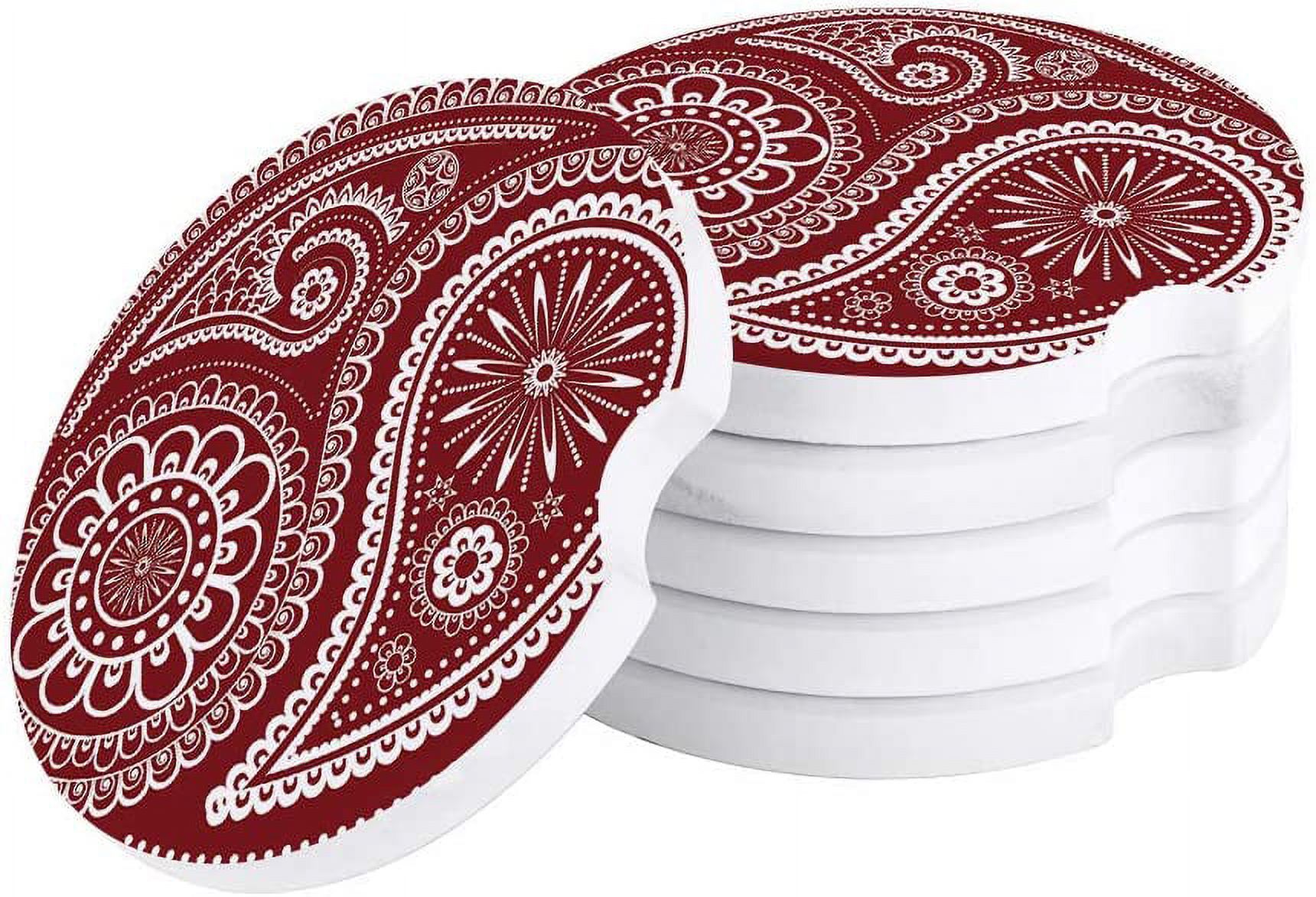 KXMDXA Classic Paisley Texture Red Set of 2 Car Coaster for Drinks ...