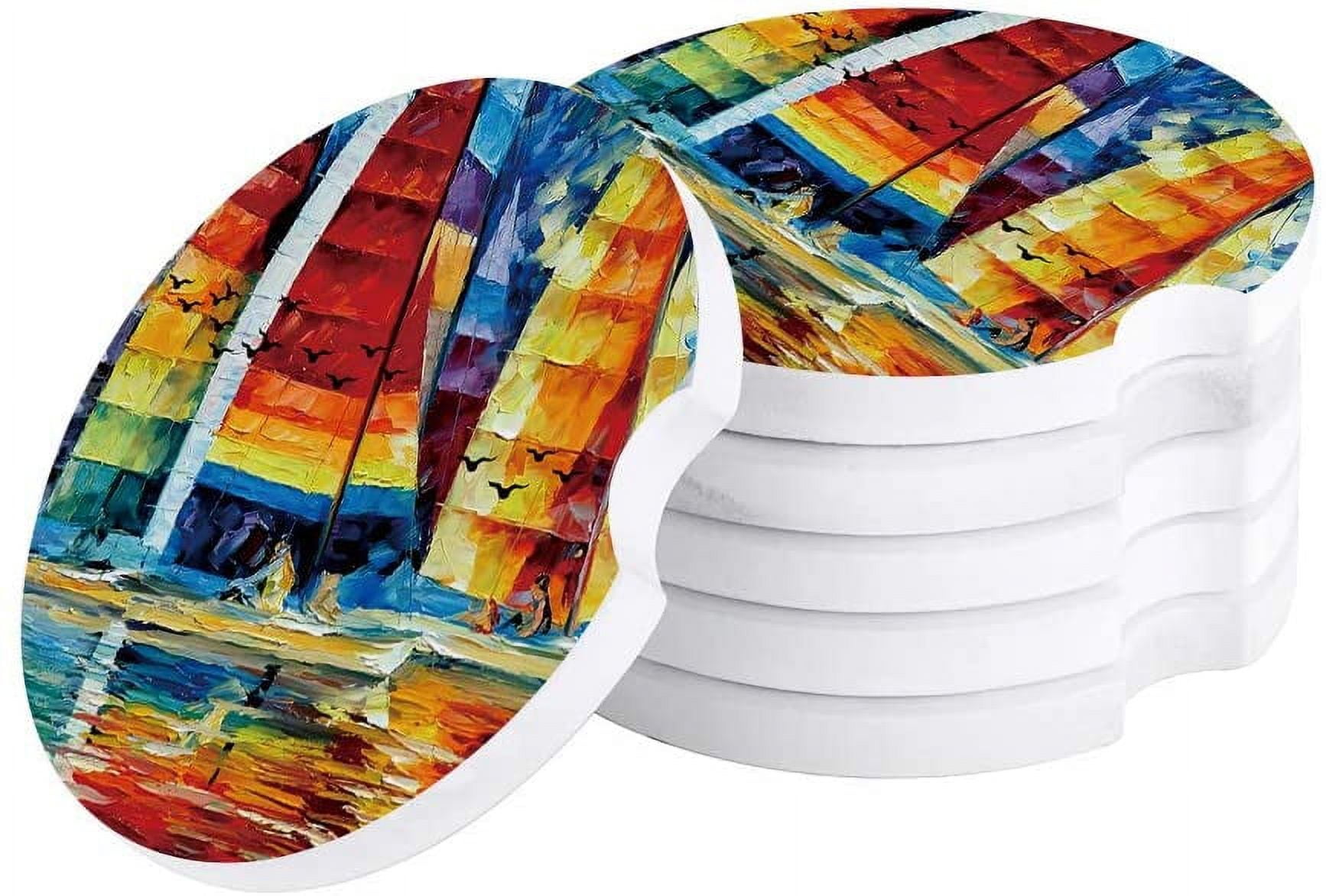 KXMDXA Color sailboat Oil Painting Style Set of 2 Car Coaster for ...