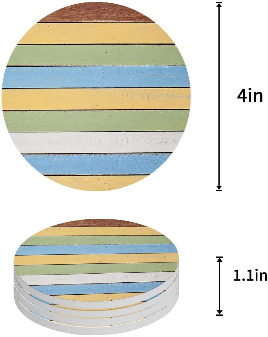 KXMDXA Colorful Retro Rustic Old Wood Board Set of 6 Round Coaster for ...