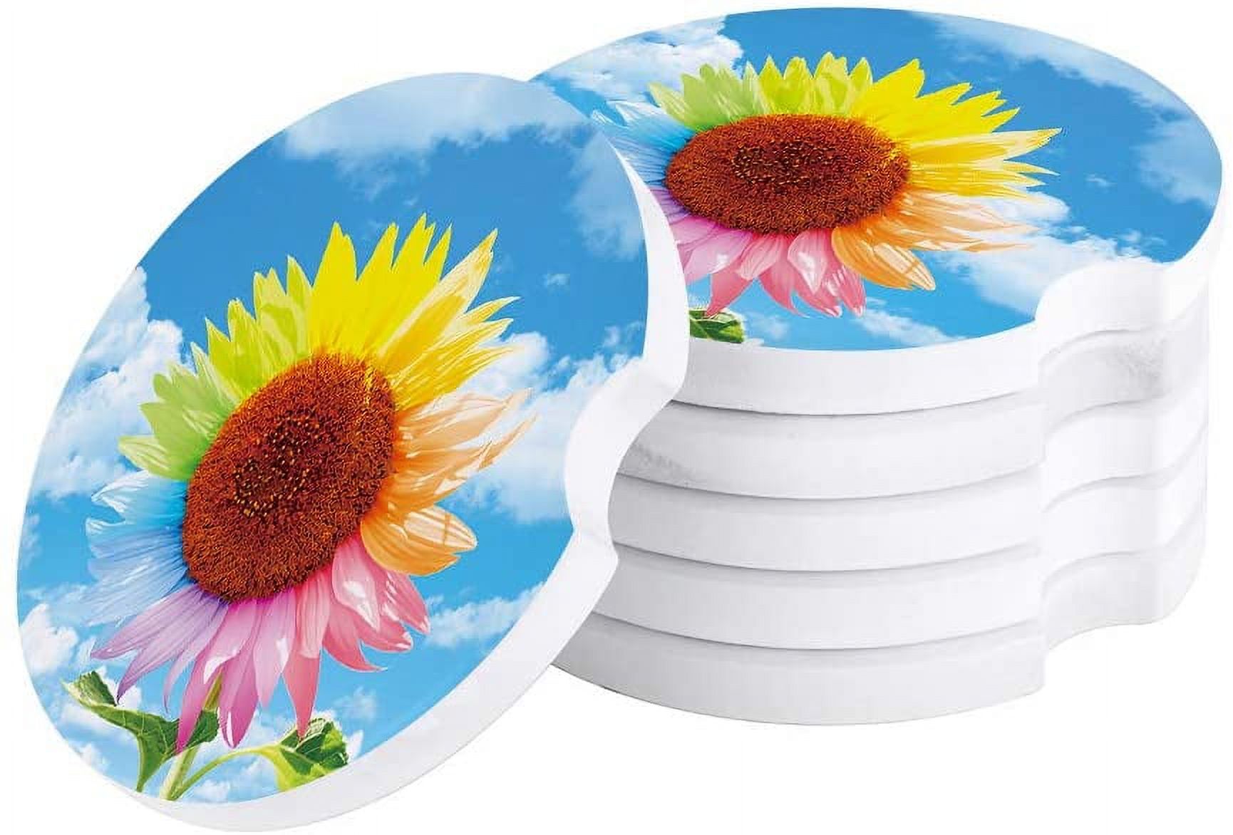 KXMDXA Colorful Sunflowers Blue Sky and Clouds Set of 2 Car Coaster for ...