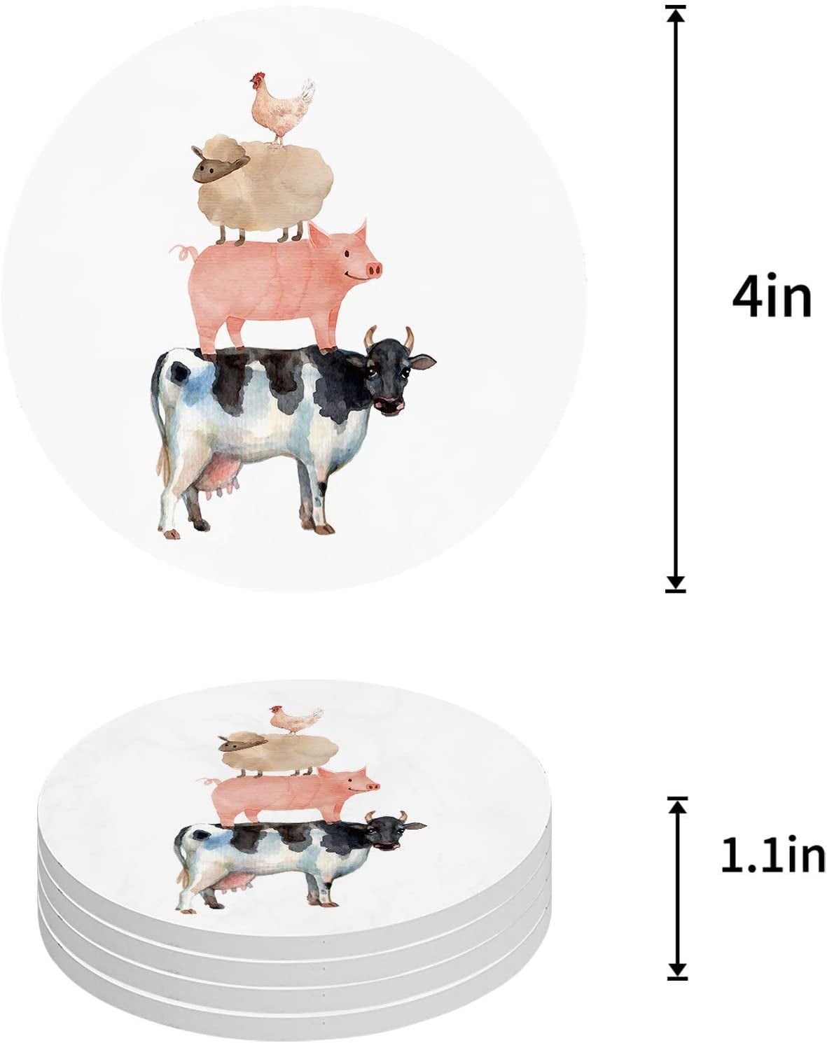KXMDXA Country Theme Farm Pattern Set of 8 Round Coaster for Drinks ...