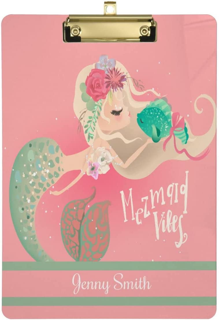 KXMDXA Cute Mermaid in Floral Clipboard Hardboard Wood Nursing Clip ...