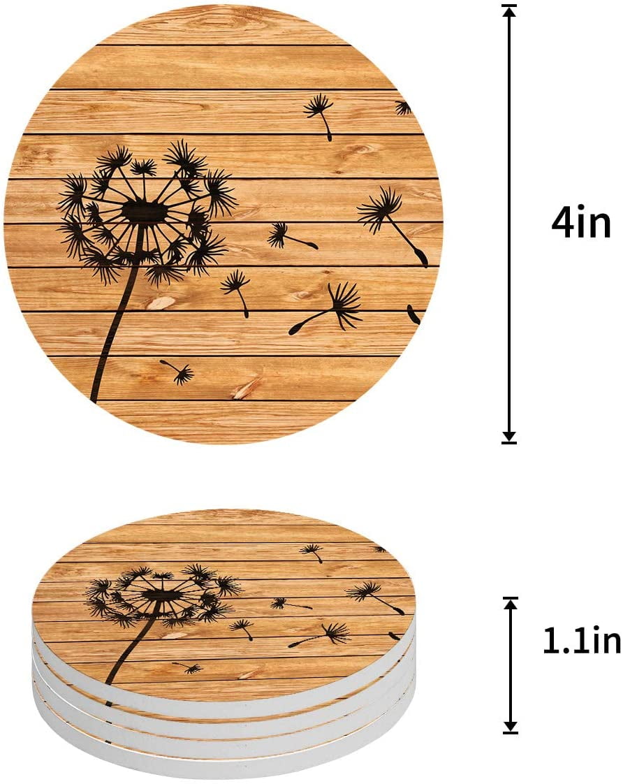 KXMDXA Dandelion Set of 6 Round Coaster for Drinks, Absorbent Ceramic ...