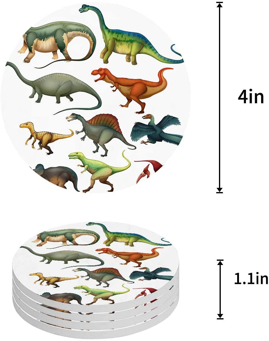 KXMDXA Dinosaur Set of 6 Round Coaster for Drinks, Absorbent Ceramic ...