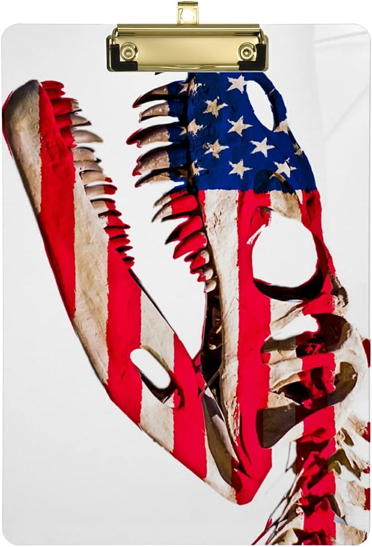 KXMDXA Dinosaur Skeleton USA Flag Clipboard Hardboard Wood Nursing Clip ...