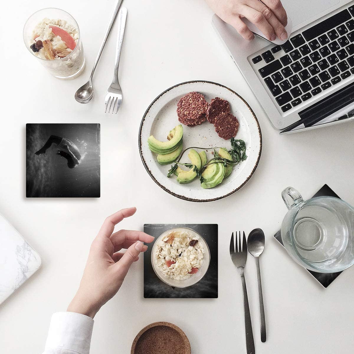 KXMDXA Drowning Woman in the Ocean Black and White Set of 6 Coaster for ...