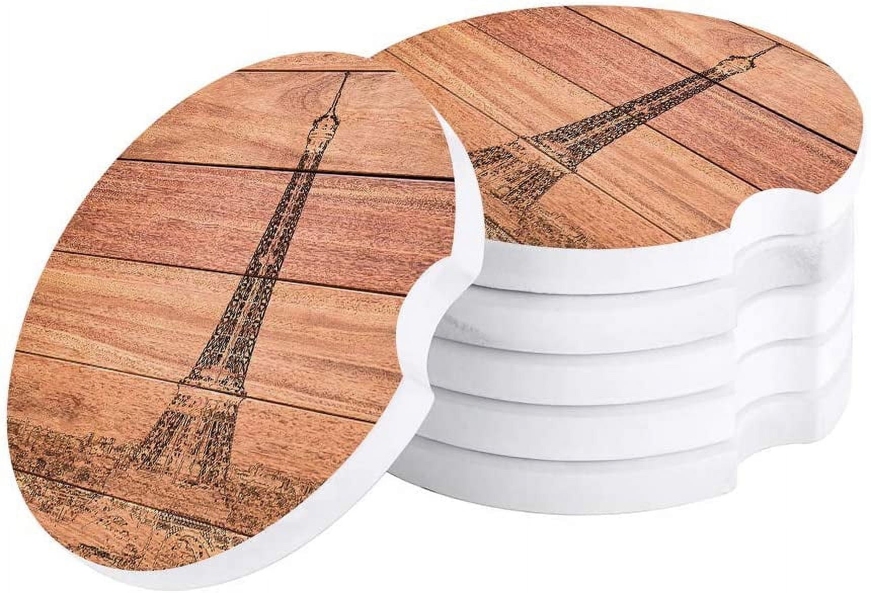 KXMDXA Eiffel Tower Sketch Drawn on Vintage Wood Grain Set of 4 Car ...