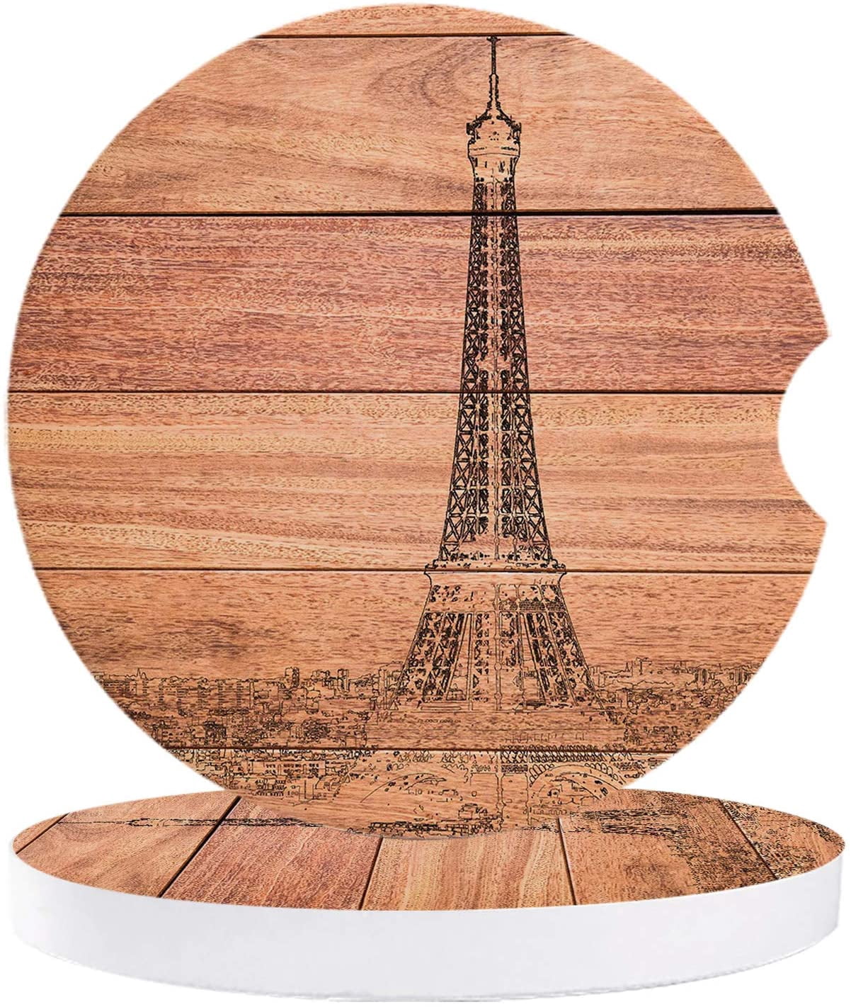 KXMDXA Eiffel Tower Sketch Drawn on Vintage Wood Grain Set of 6 Car ...