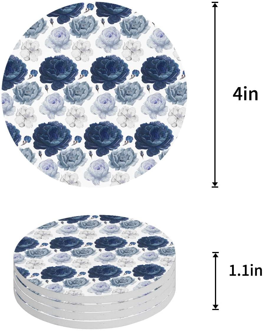 KXMDXA Elegant Flowers Set of 4 Round Coaster for Drinks, Absorbent ...