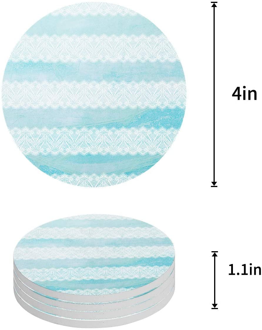 KXMDXA Elegant Lace Pattern Blue Set of 6 Round Coaster for Drinks ...