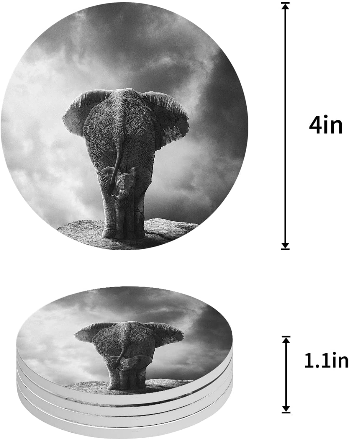 KXMDXA Elephant and Baby Elephant on The Cliff Set of 4 Round Coaster ...