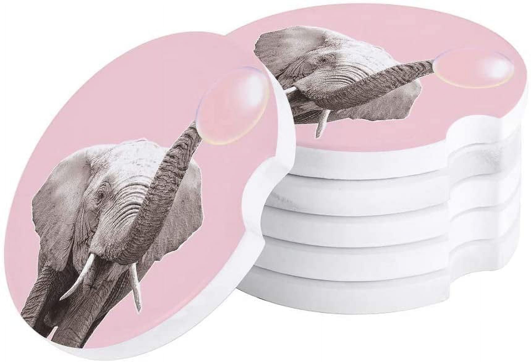 KXMDXA Elephant Blowing Bubbles Pink Set of 4 Car Coaster for Drinks ...