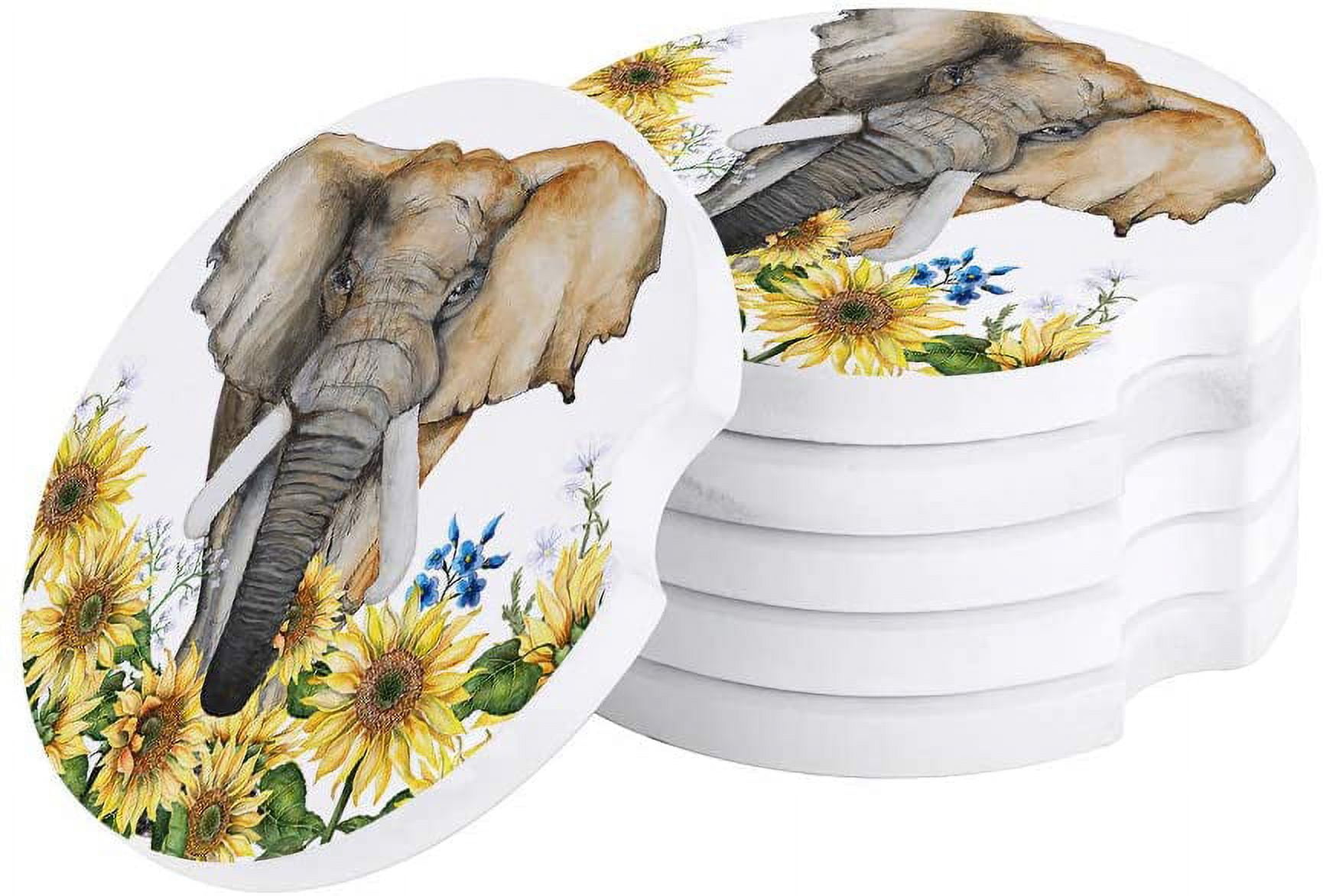 KXMDXA Elephant and Summer Sunflower Set of 2 Car Coaster for Drinks ...