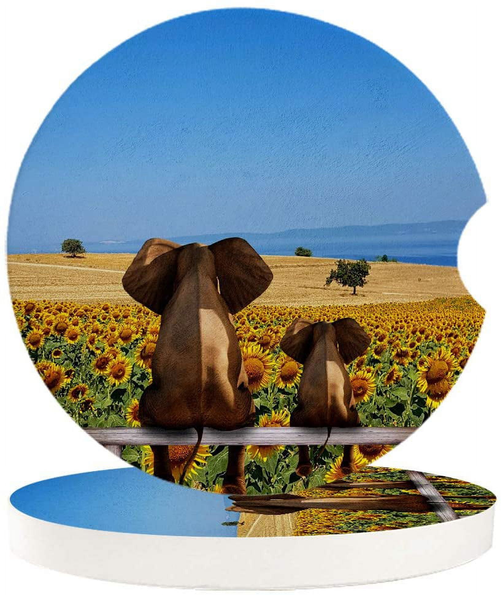 KXMDXA Elephants Sitting on A Chair Watching Sunflower Field Set of 6 ...