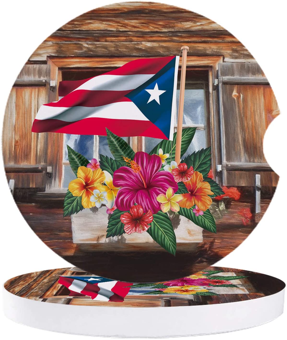 KXMDXA Farm Barn with Puerto Rico Flag and Hibiscus Set of 6 Car ...