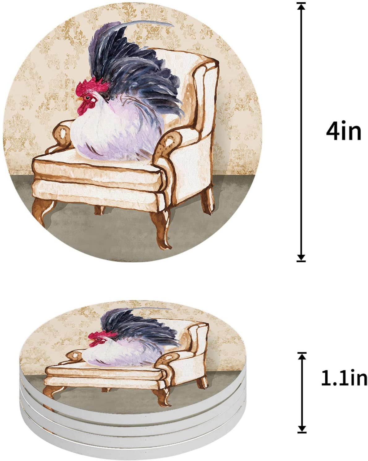 KXMDXA Farm Chicken Sitting on Sofa Set of 4 Round Coaster for Drinks ...