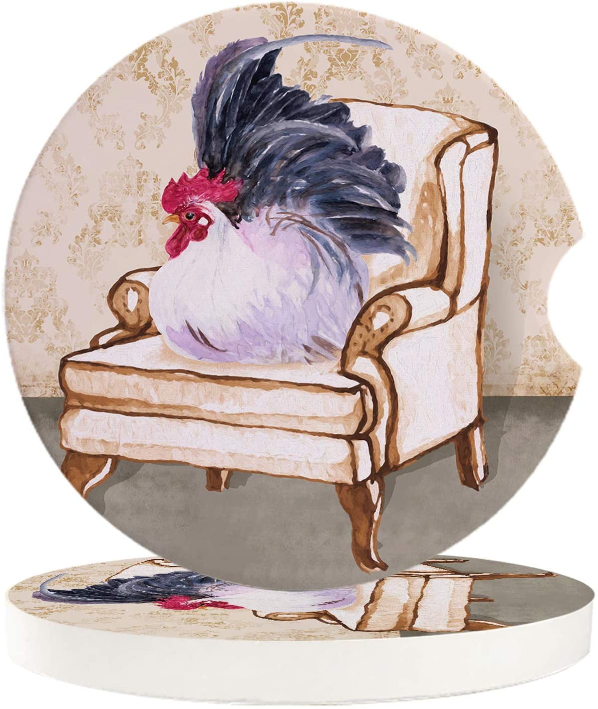 KXMDXA Farm Chicken Sitting on Sofa Set of 6 Car Coaster for Drinks ...