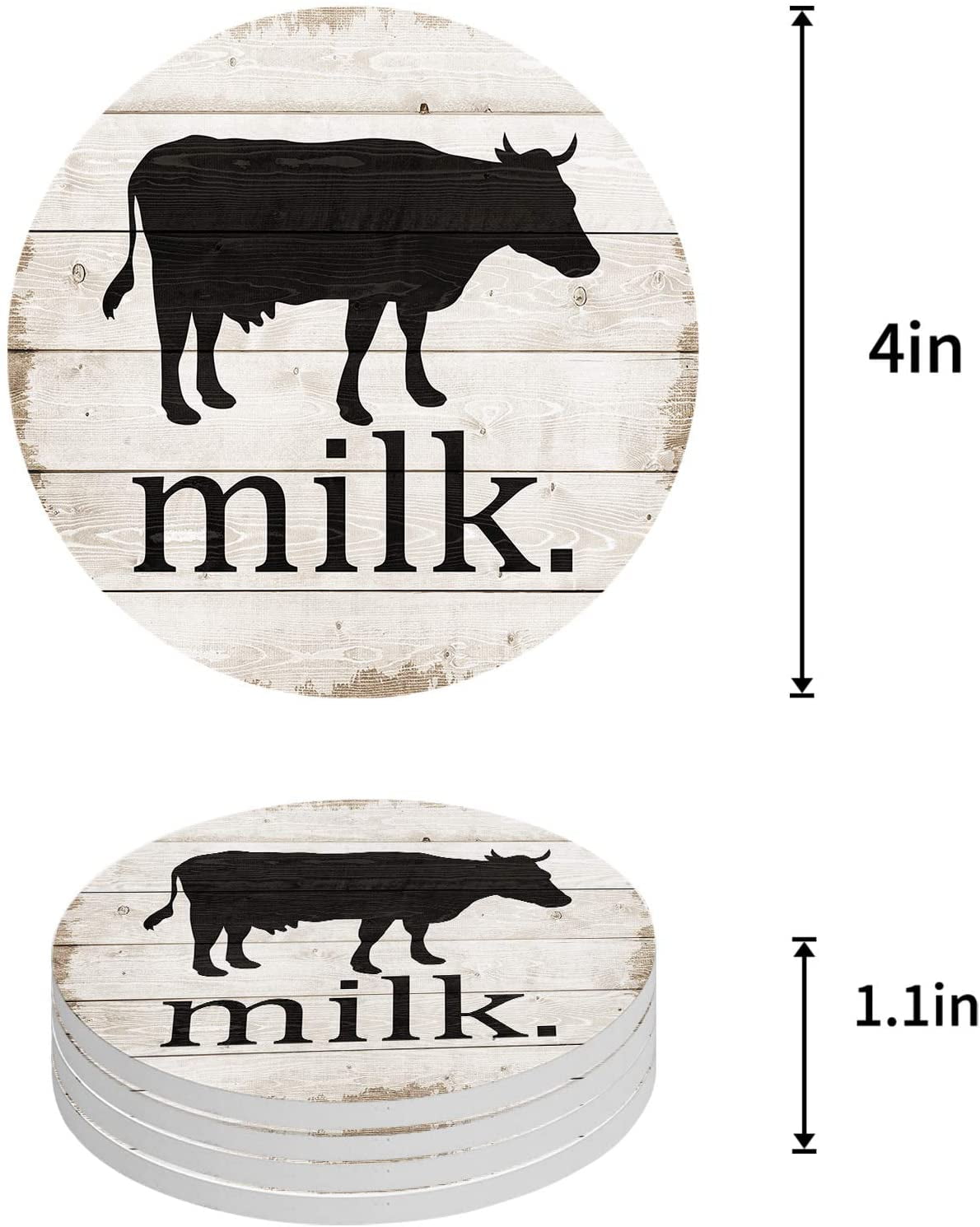KXMDXA Farm Cow Milk Wooden Grain Set of 8 Round Coaster for Drinks ...