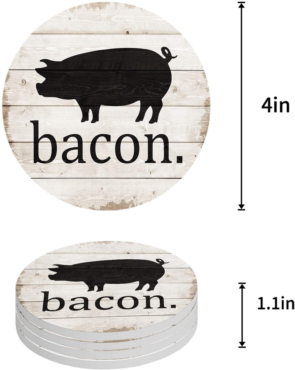 KXMDXA Farm Pig Bacon Wooden Grain Set of 8 Round Coaster for Drinks ...