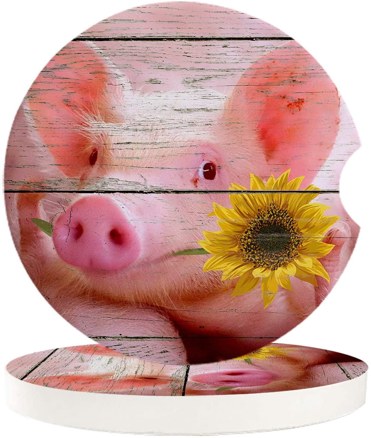 KXMDXA Farm Pig and Sunflower Retro Wood Grain Set of 6 Car Coaster for ...