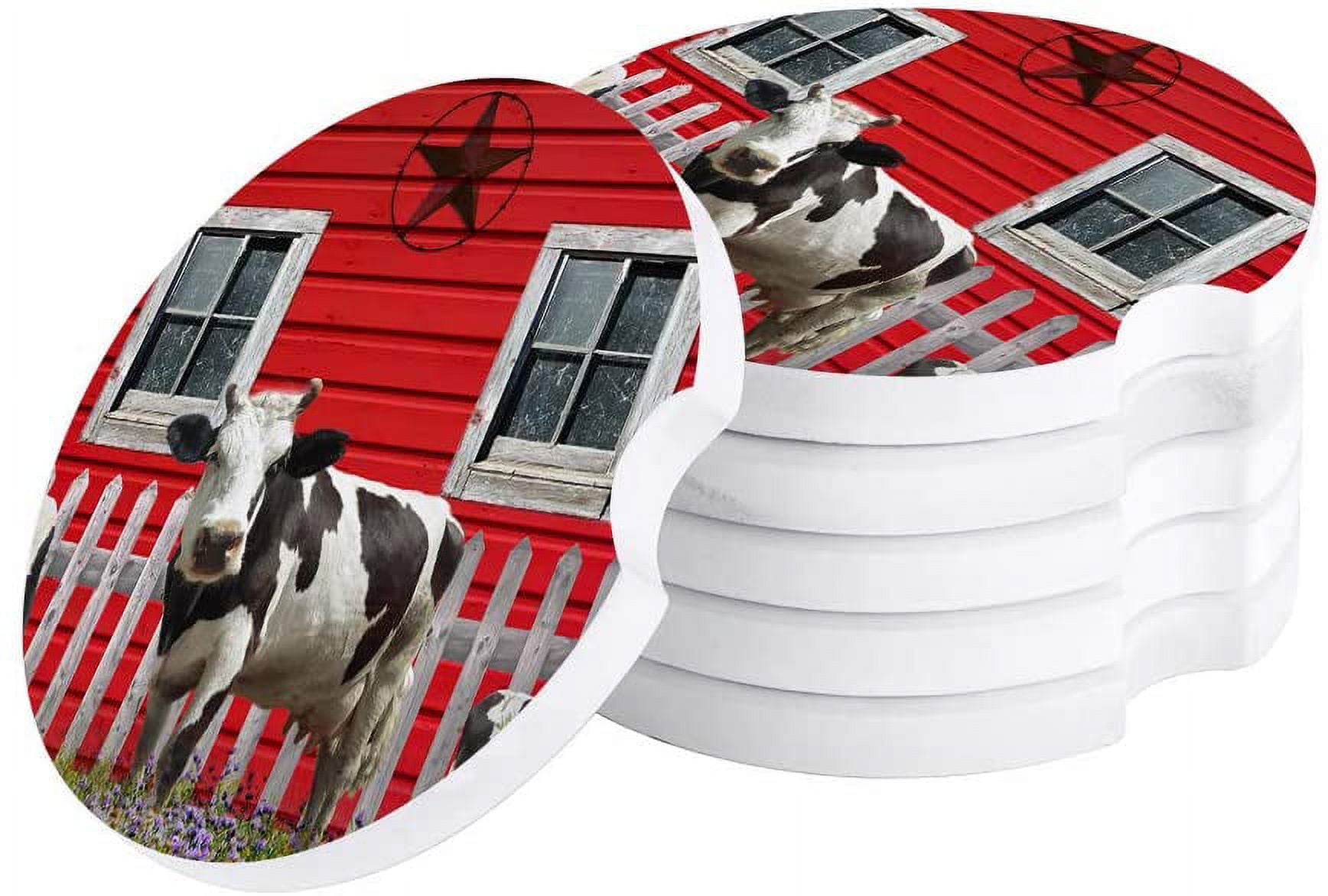 KXMDXA Farm Red Barn and Funny Cow Set of 2 Car Coaster for Drinks ...