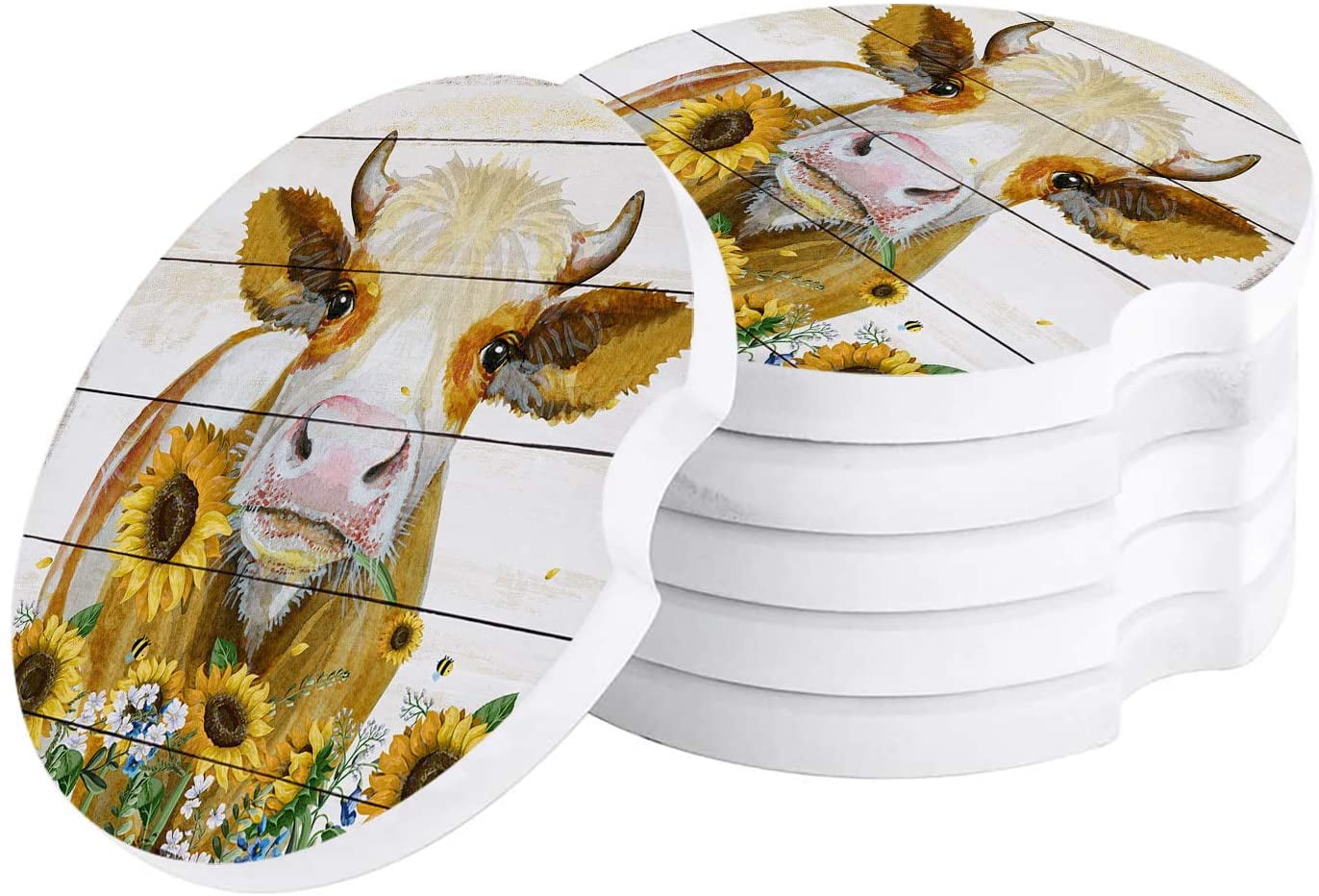 KXMDXA Farm Theme Cattle and Sunflower Wooden Grain Set of 4 Car ...