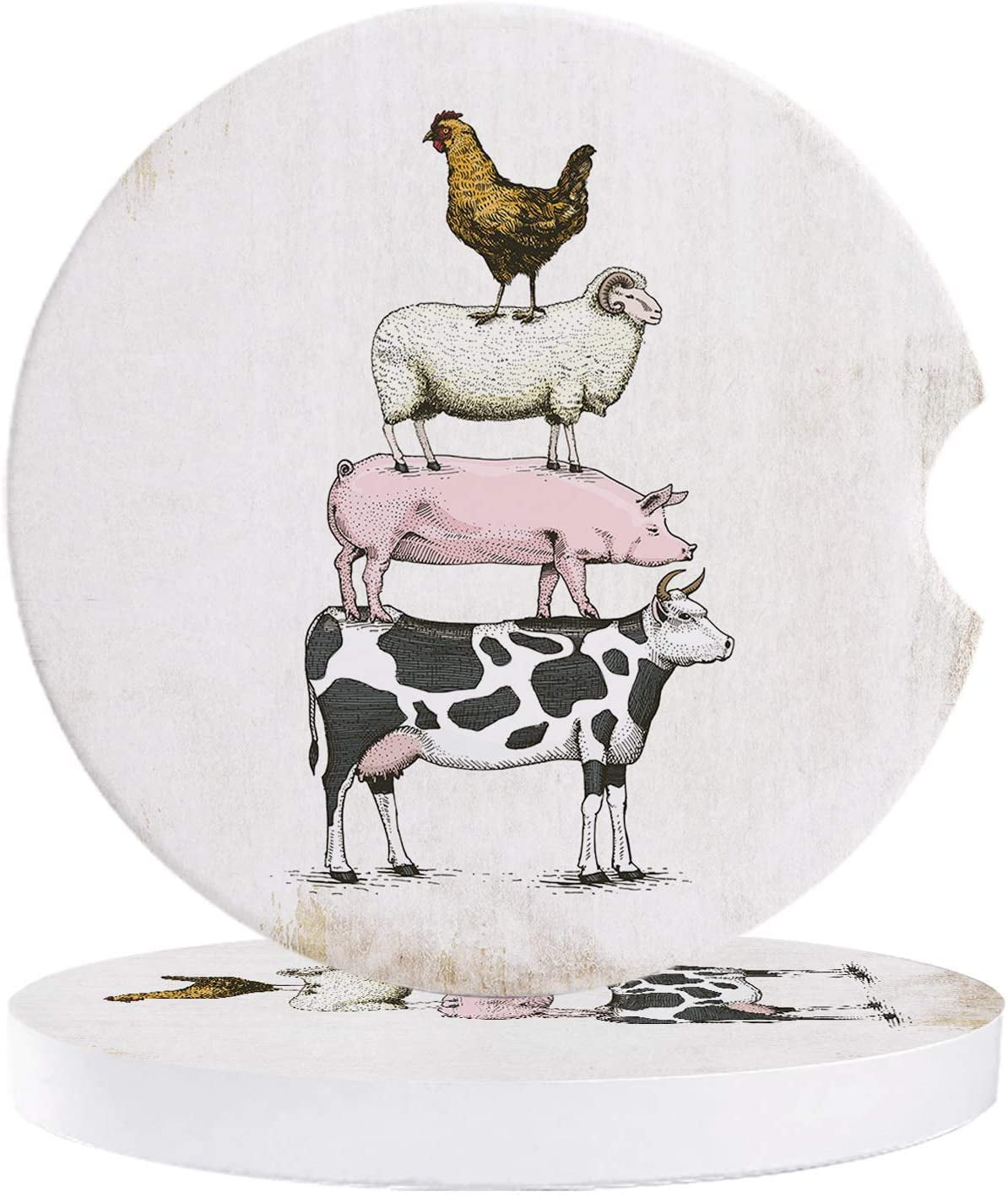 KXMDXA Farm Theme Pattern Retro Set of 6 Car Coaster for Drinks ...