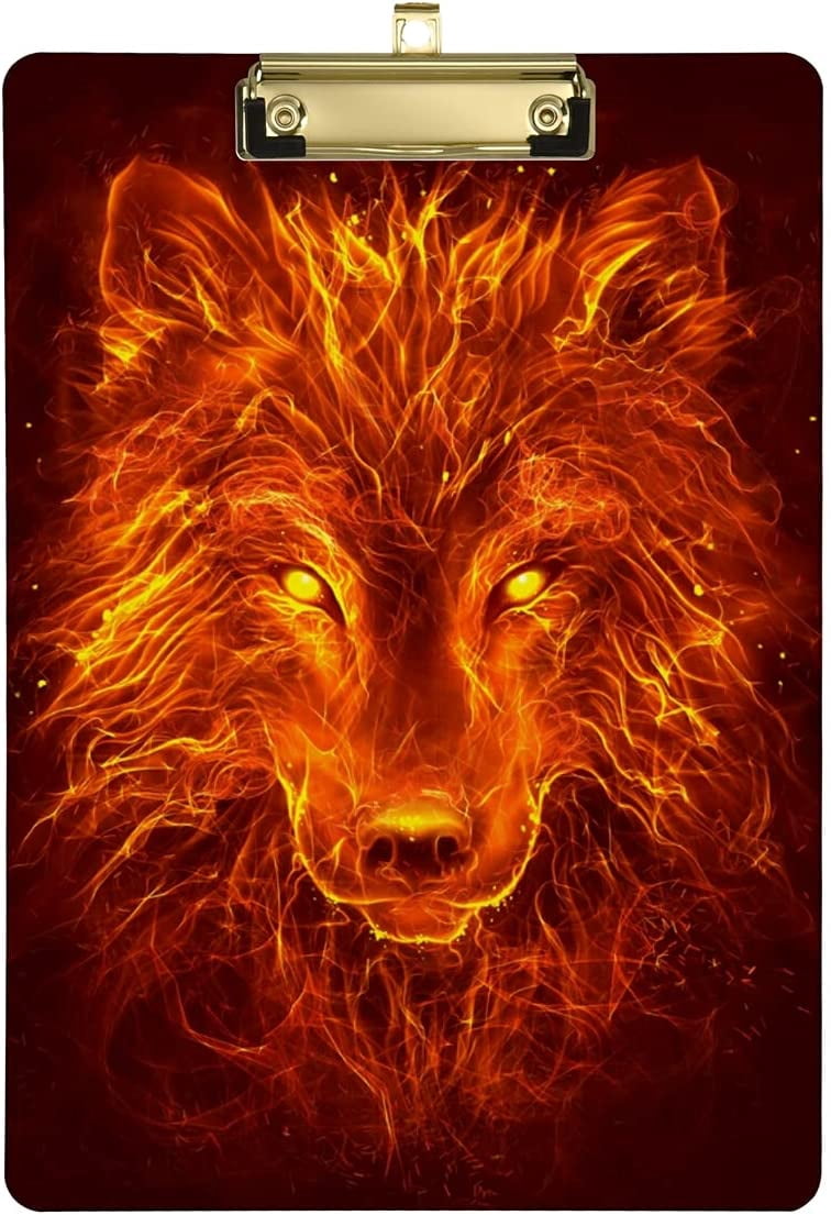KXMDXA Fire Wolf Clipboard Hardboard Wood Nursing Clip Board and Pull ...